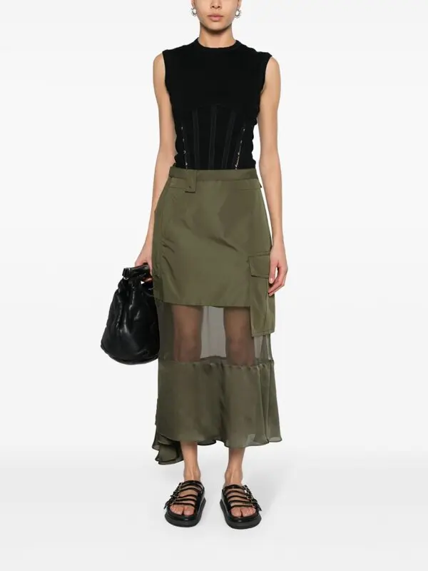 Sacai Belted Panelled Asymmetric Skirt