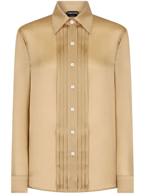 TOM FORD Plisse Panel Silk Shirt