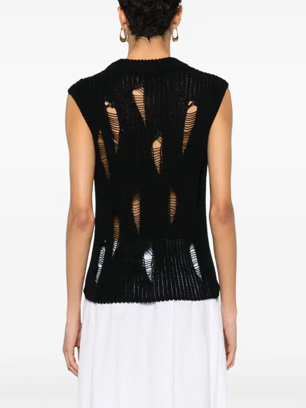Gauchère Distressed Cotton Vest - Black