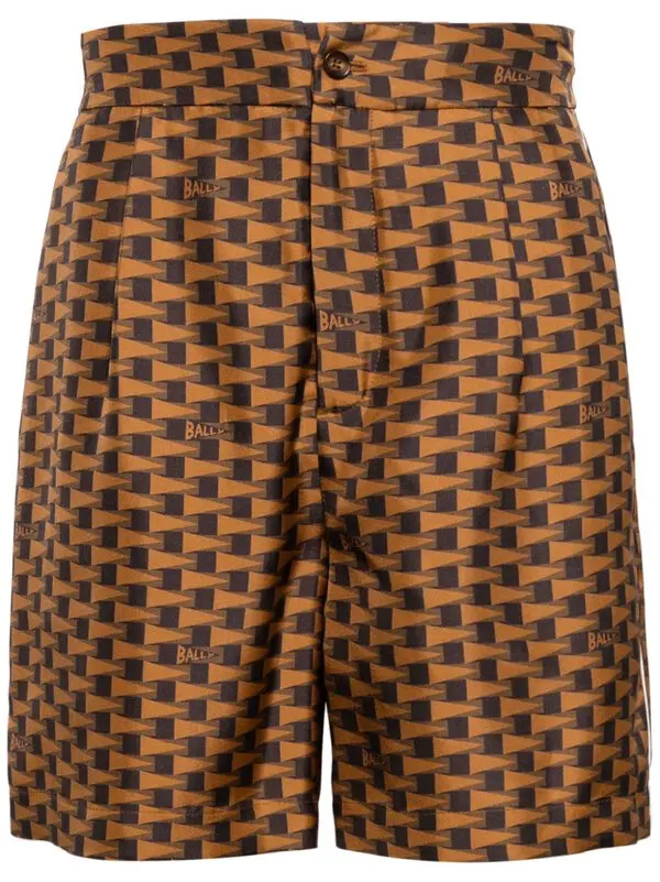 Bally Pennant-print Silk Shorts - Brown