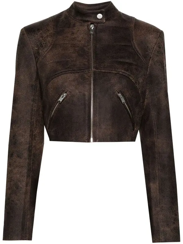 MISBHV Cracked Cropped Faux-leather Jacket