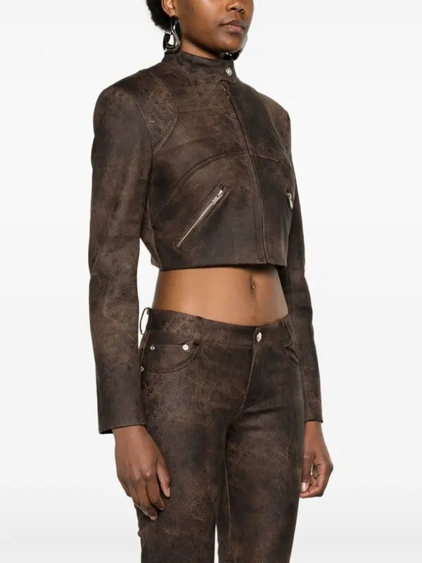 MISBHV Cracked Cropped Faux-leather Jacket