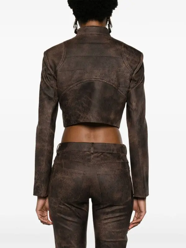 MISBHV Cracked Cropped Faux-leather Jacket