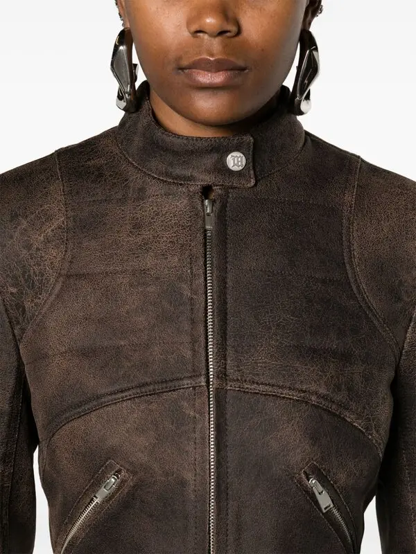 MISBHV Cracked Cropped Faux-leather Jacket