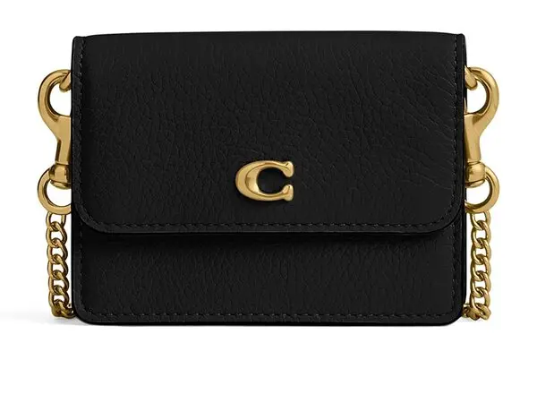 COACH Essential Half Flap Card Case Wallet Handbags - Black