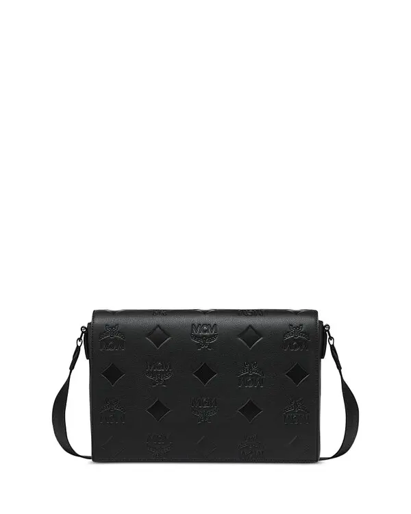 Mcm Klassik Small Maxi Monogram Embossed Leather Messenger Bag - Black