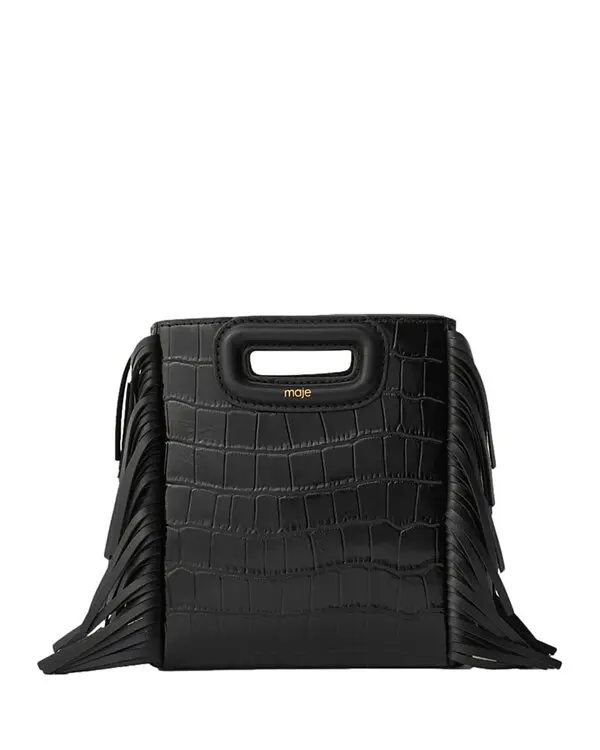Maje M Fringe Leather Mini Bag - Black
