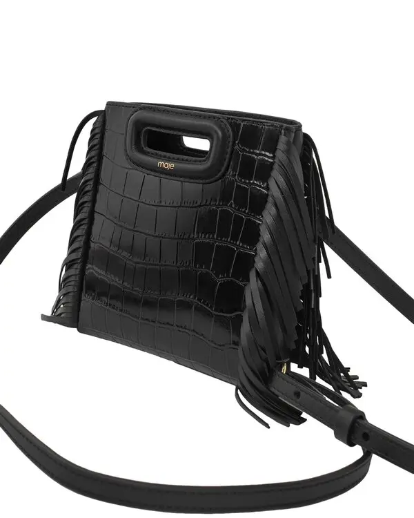 Maje M Fringe Leather Mini Bag - Black