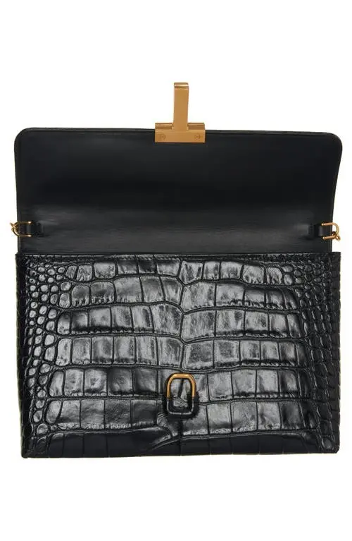 TOM FORD Croc Embossed Leather Shoulder Bag