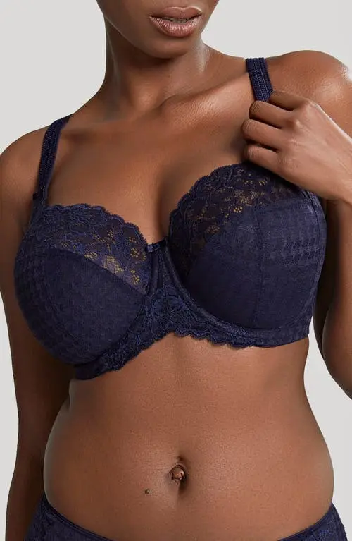 Panache Envy Underwire Stretch Lace Side Support Bra - Navy