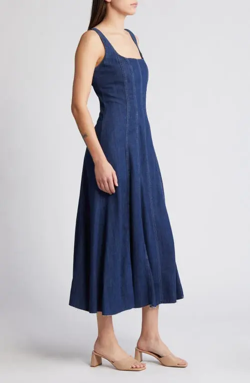 knee length dresses for ladies Montsand Denim Blue Corset Midi Dress