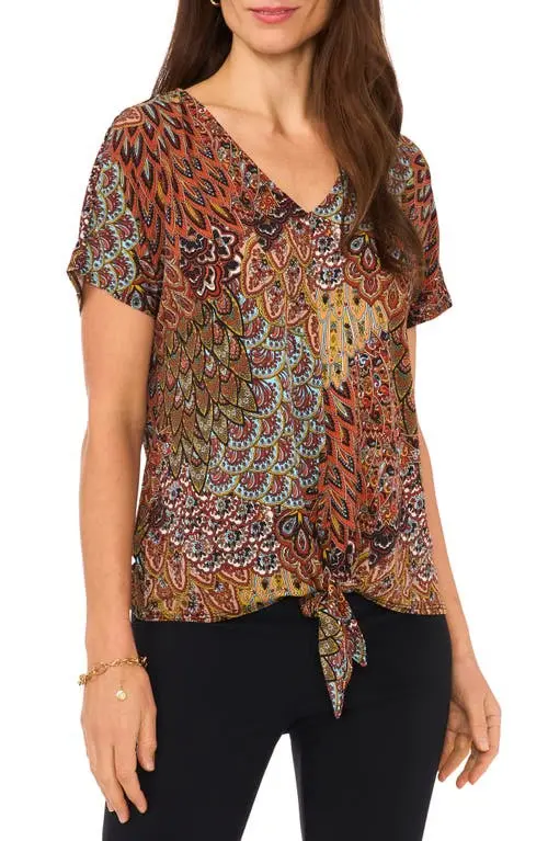 Chaus Paisley Print V-neck Top