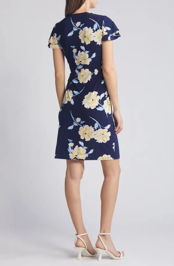 Anne Klein Floral Flutter Sleeve Knit Wrap Dress