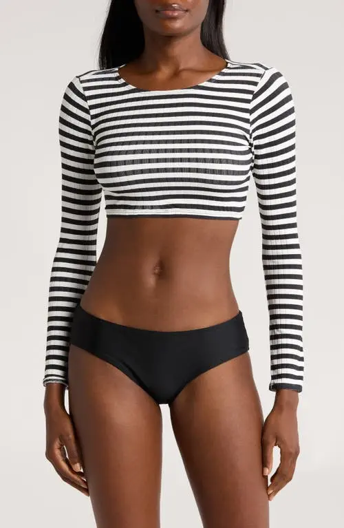Solid & Striped The Rashguard Swim Top - Blackout And Marshmallow Stripes