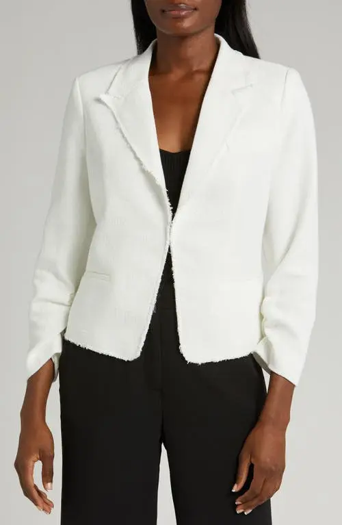 Halogen Raw Hem Crop Blazer - New Ivory