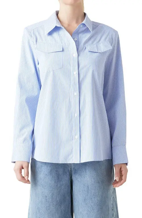 GREY LAB Power Shoulder Striped Button-up Shirt