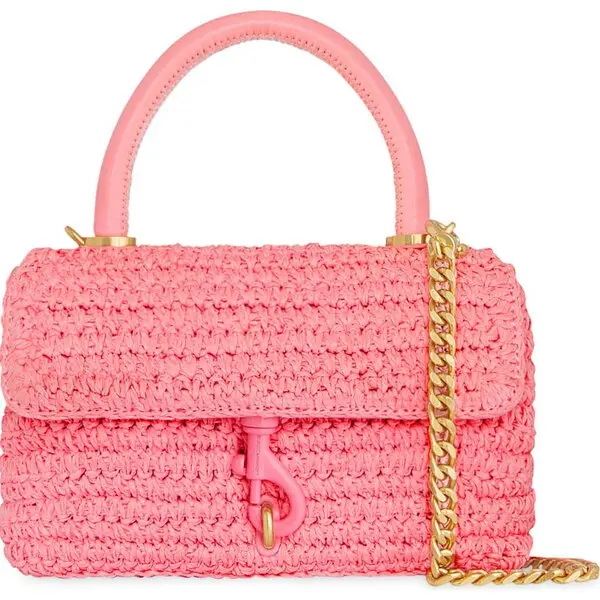 Rebecca Minkoff Edie Top Handle Straw Satchel Bag In Rose - 65