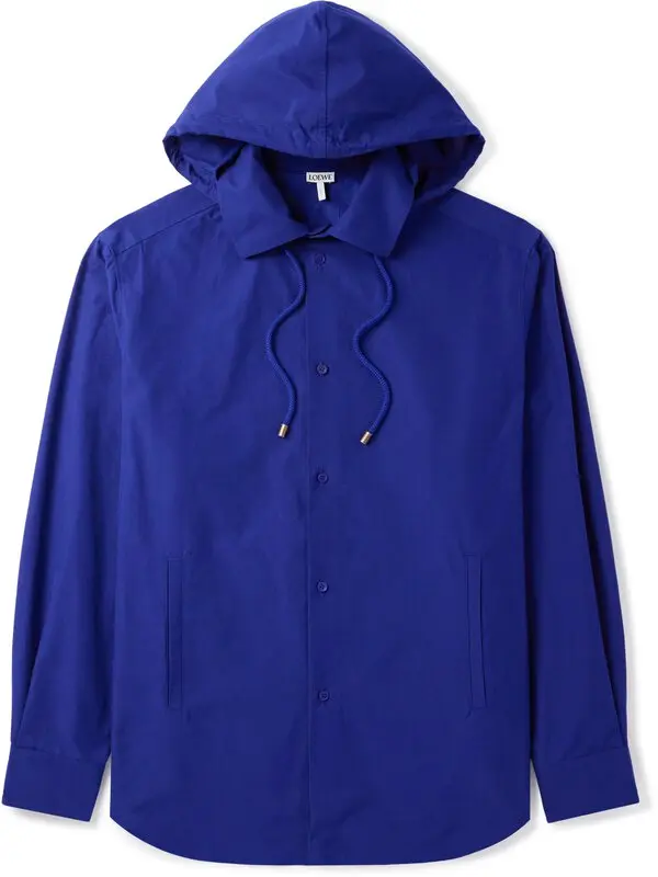 Loewe Logo-jacquard Cotton-poplin Hooded Overshirt - Blue