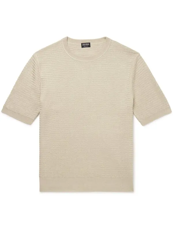 Zegna Herringbone Silk, Linen And Cashmere-blend T-shirt