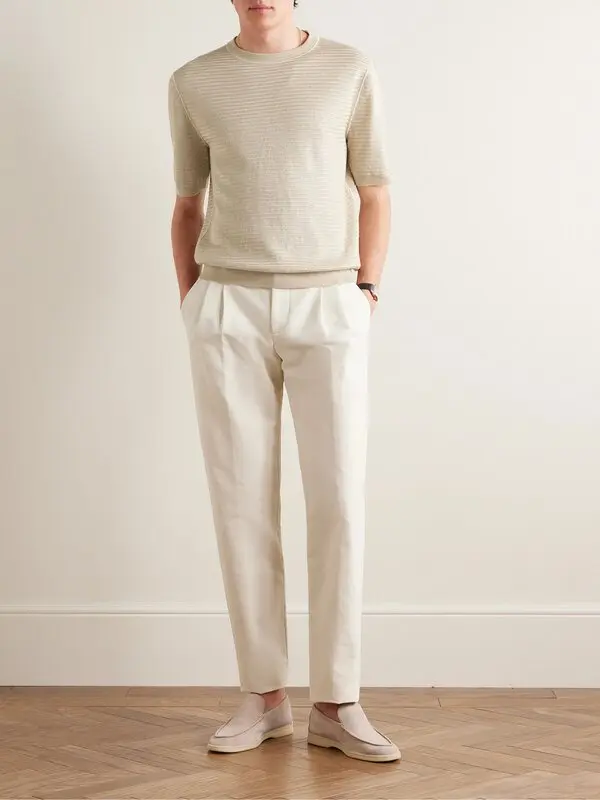 Zegna Herringbone Silk, Linen And Cashmere-blend T-shirt