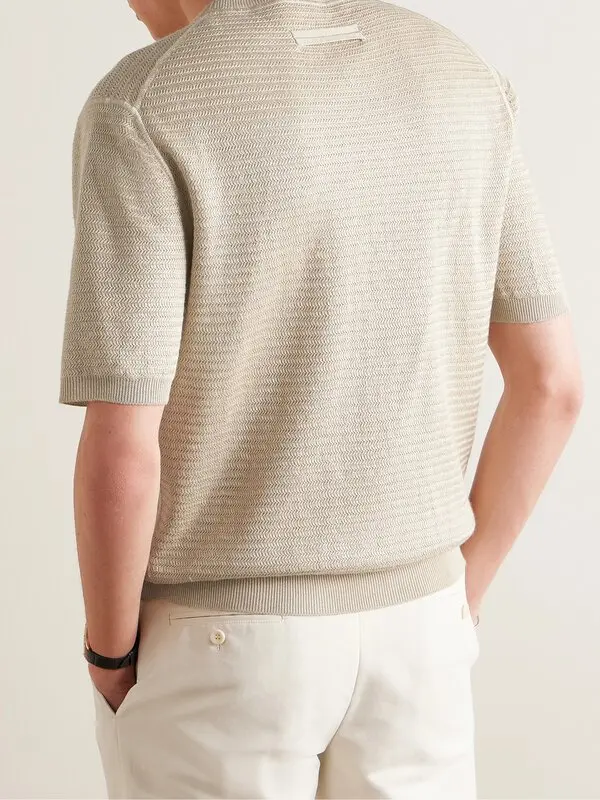 Zegna Herringbone Silk, Linen And Cashmere-blend T-shirt