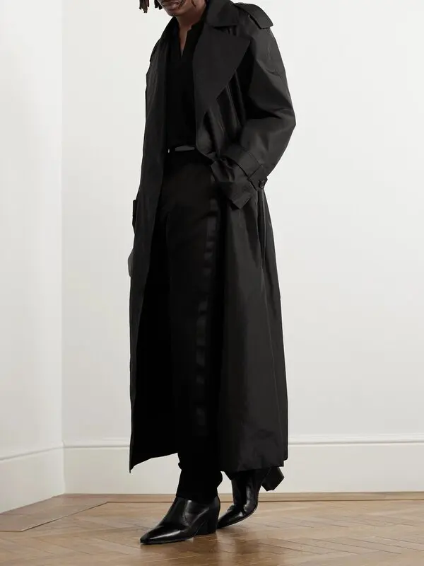Saint Laurent Belted Silk-Satin Trench Coat Black Editorialist