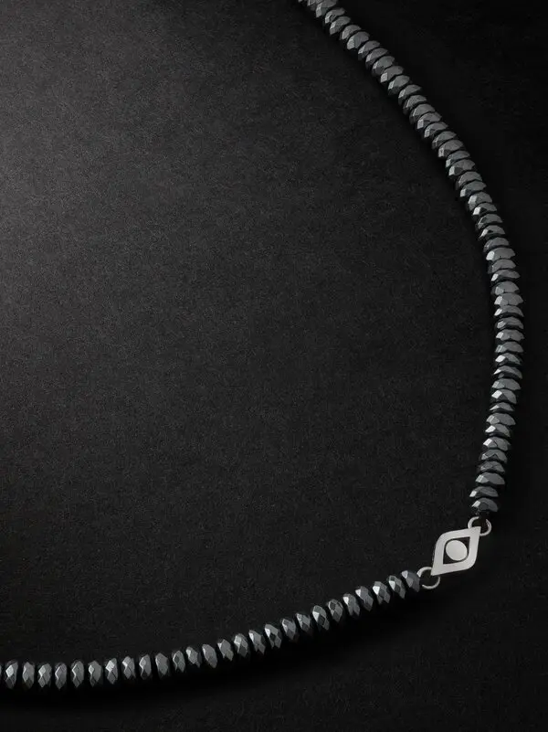 SYDNEY EVAN White Gold Hematite Beaded Necklace - Black