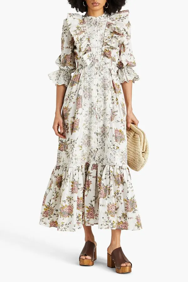 Bytimo Floral-Print Cotton Maxi Dress With Ruffle Detail In Multicolor -  75% Off