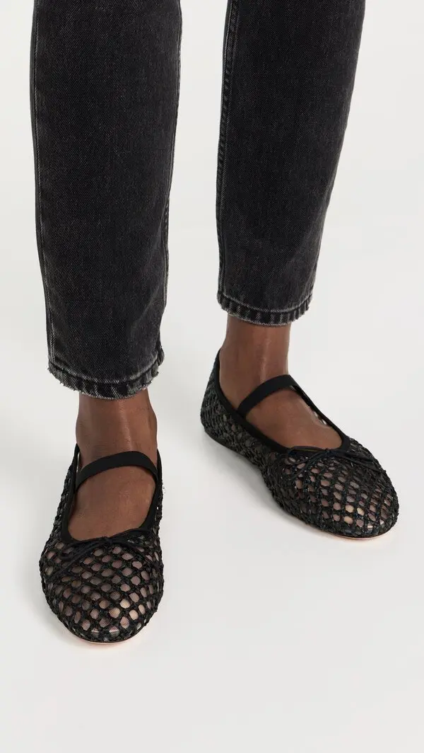 LOEFFLER RANDALL Leonie Raffia Ballet Flats - Black
