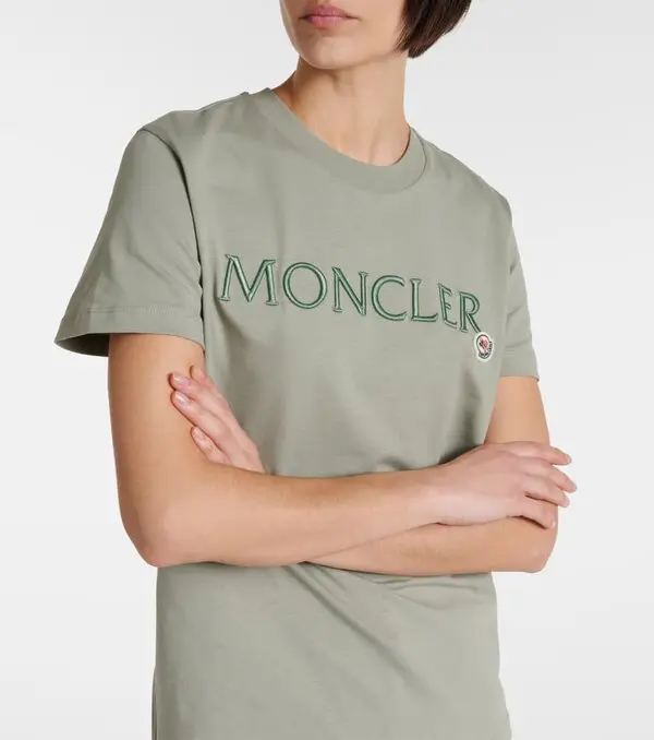 Moncler Logo Embroidered Cotton Jersey T-Shirt - Green | Editorialist