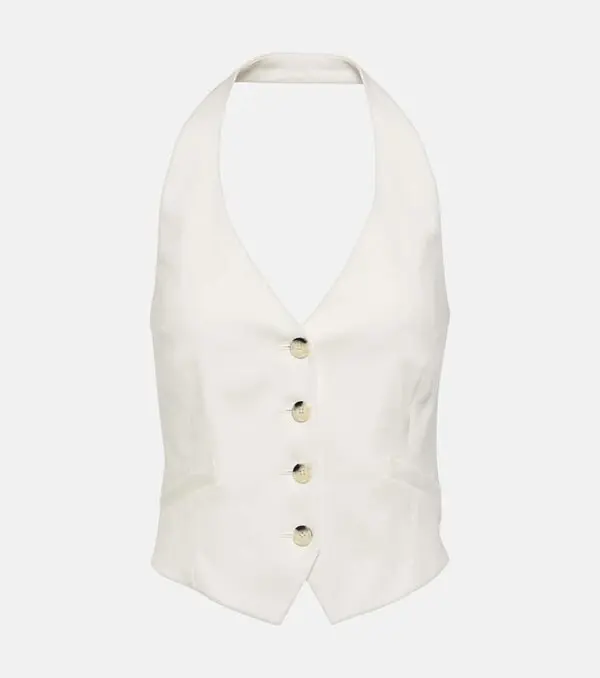 Veronica Beard Arabella Halterneck Linen-blend Vest - Neutrals