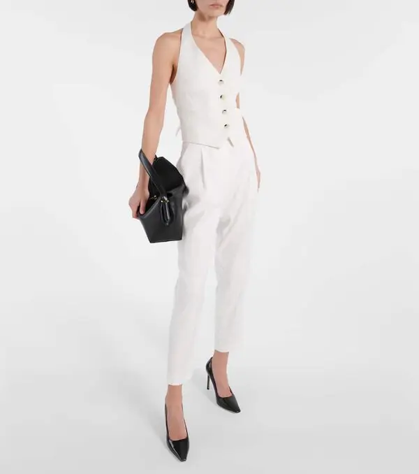 Veronica Beard Arabella Halterneck Linen-blend Vest - Neutrals