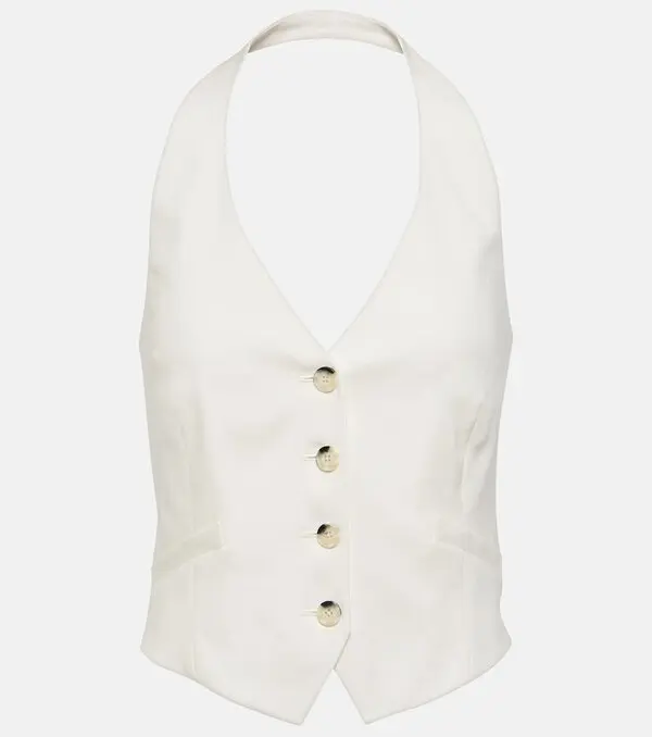 Veronica Beard Arabella Halterneck Linen-blend Vest - Neutrals