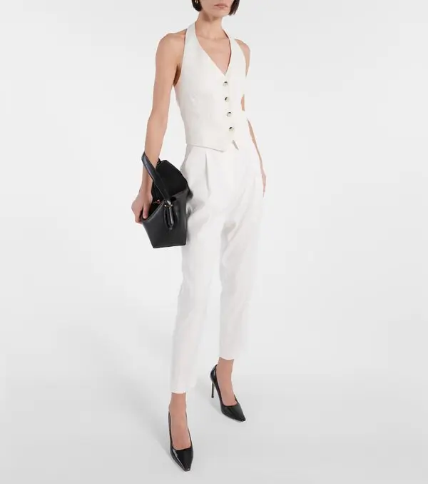 Veronica Beard Arabella Halterneck Linen-blend Vest - Neutrals