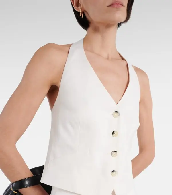Veronica Beard Arabella Halterneck Linen-blend Vest - Neutrals