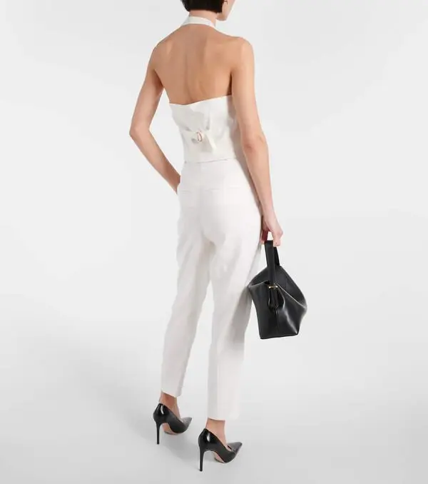 Veronica Beard Arabella Halterneck Linen-blend Vest - Neutrals