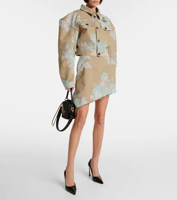 Vivienne Westwood Floral Cropped Denim Jacket In Green - 30% Off