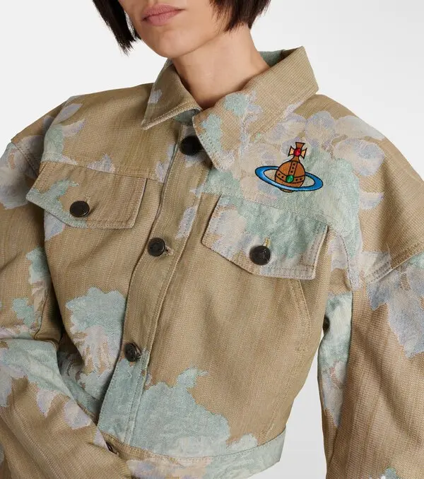 Vivienne Westwood Floral Cropped Denim Jacket In Green - 30% Off
