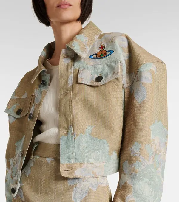 Vivienne Westwood Floral Cropped Denim Jacket In Green - 30% Off