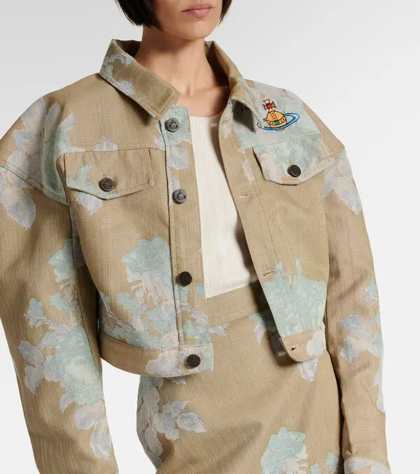 Vivienne Westwood Floral Cropped Denim Jacket In Green - 30% Off