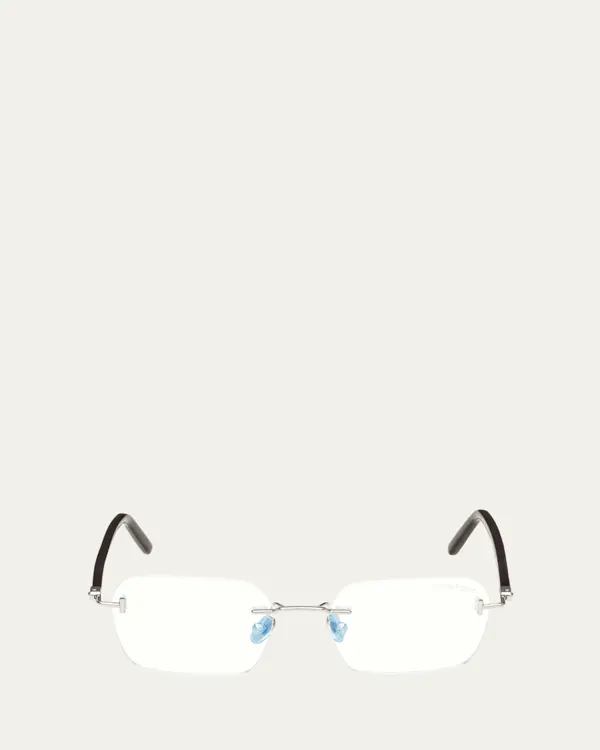 TOM FORD Rimless Rectangle Blue Light-blocking Eyeglasses - Shiny Palladium