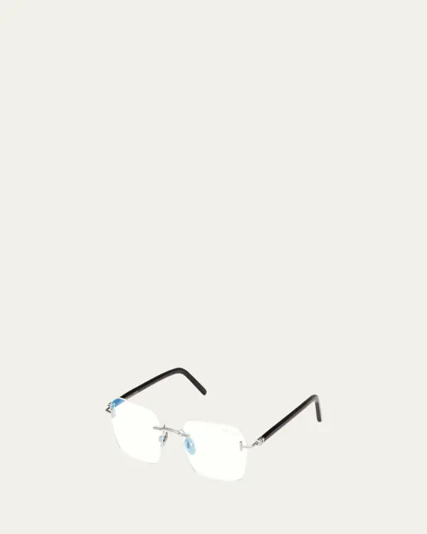 TOM FORD Rimless Rectangle Blue Light-blocking Eyeglasses - Shiny Palladium