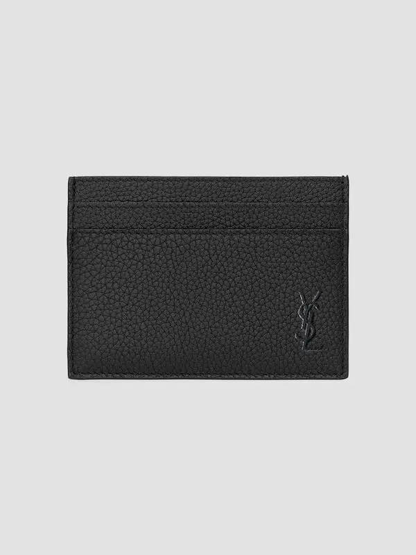 Saint Laurent Cassandre Shadow Card Case In Grained Leather
