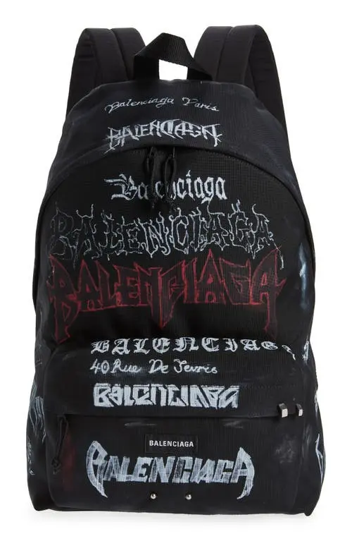 Balenciaga Explorer Metal Graffiti Canvas Backpack - Black