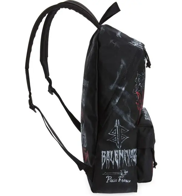 Balenciaga Explorer Metal Graffiti Canvas Backpack - Black