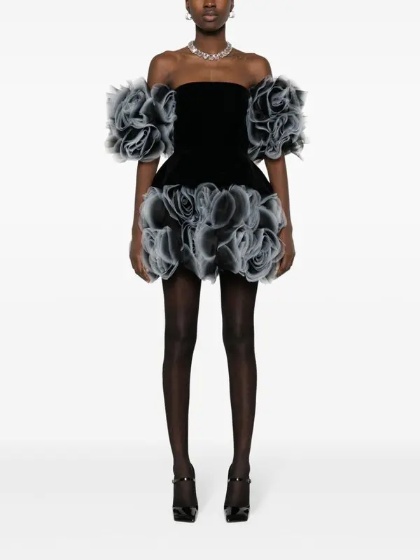 ANA RADU Floral-appliqué Velvet Mini Dress