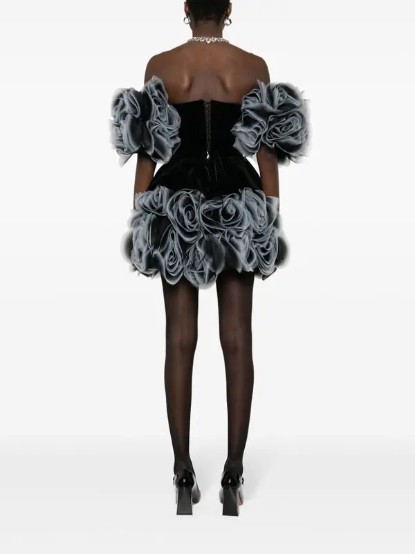 ANA RADU Floral-appliqué Velvet Mini Dress