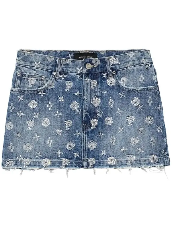 PURPLE BRAND Bead-embeished Denim Miniskirt
