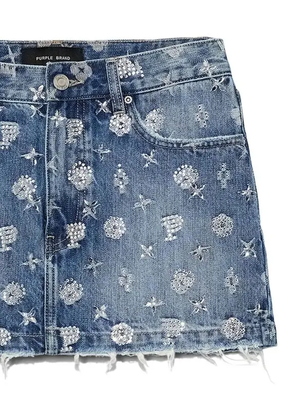 PURPLE BRAND Bead-embeished Denim Miniskirt