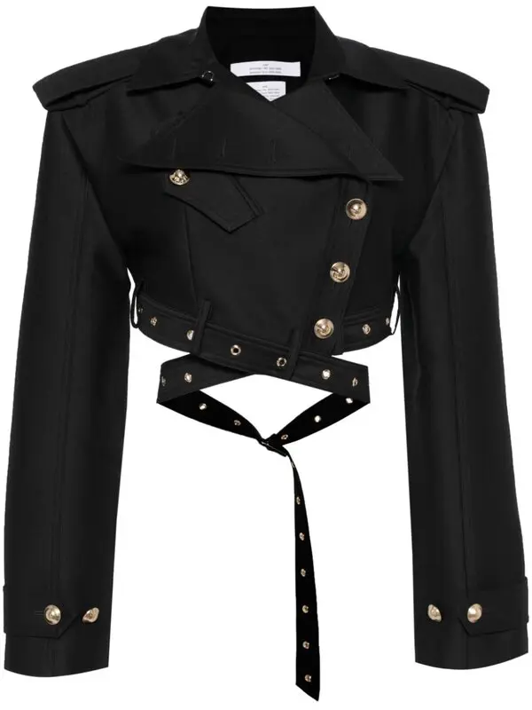 Rokh Belted Cropped Jacket - Black